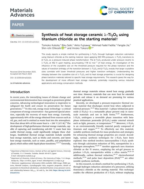 Pdf Synthesis Of Heat Storage Ceramic λ Ti3o5 Using Titanium Chloride