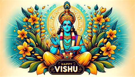 Premium Photo Happy Vishu Card Illustration With A Lord Krishna