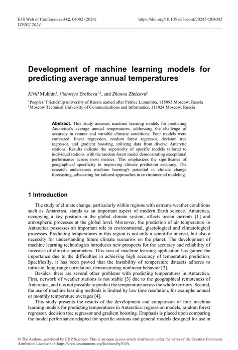 Pdf Development Of Machine Learning Models For Predicting Average Annual Temperatures