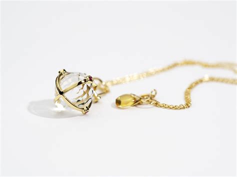 18k Yellow Gold Small Faceted Crystal Orb Talisman Pendant W Rock