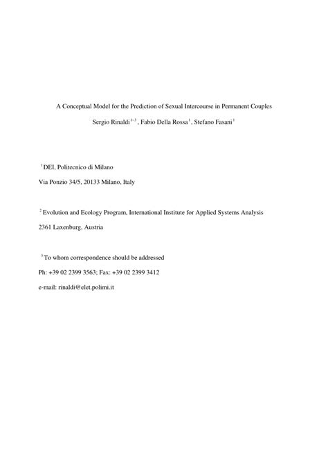 PDF A Conceptual Model For The Prediction Of Sexual Intercourse In Permanent Couples