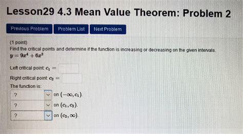 Solved Lesson Mean Value Theorem Problem Previous Chegg