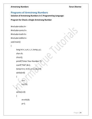 Armstrong Numbers Pdf
