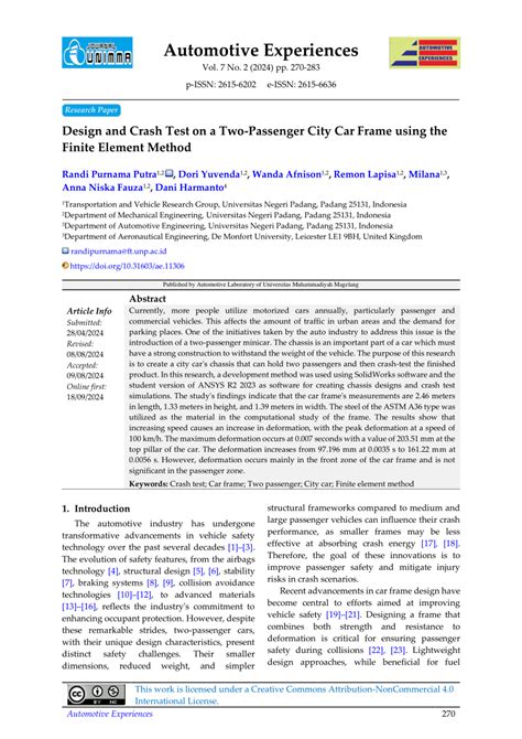pdf design and crash test on a two passenger city car frame using