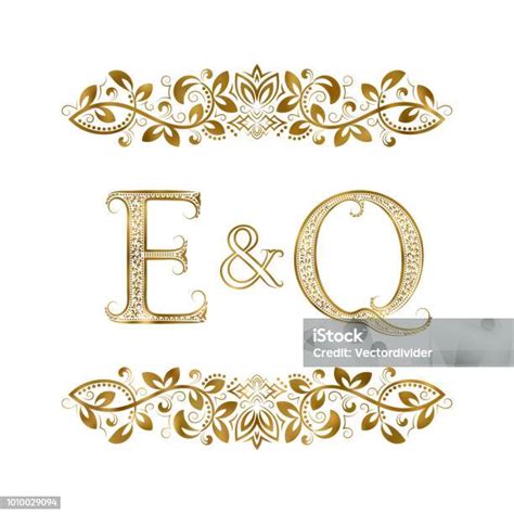 E와 Q 빈티지 이니셜 기호입니다 글자 장식 요소에 의해 포위 된다 결혼식 또는 로얄 스타일에서 비즈니스 파트너 모노 그램입니다 고풍스런에 대한 스톡 벡터 아트 및 기타