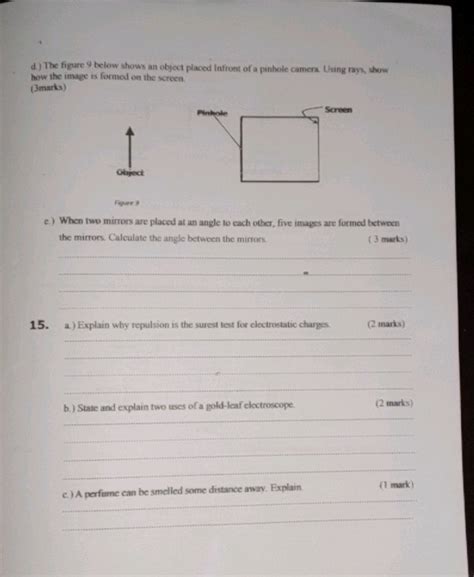 D The Figure 9 Below Shows An Object Placed Infront Of A Pinhole Camera Using Rays Show How The