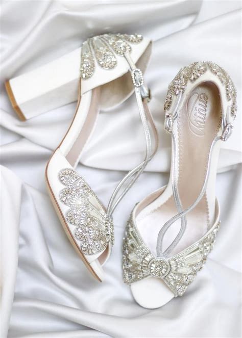 Cinderella Block Heel Embellished Bridal Shoes With Bead Embellishment