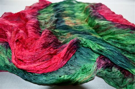 Купить красно зелёный шелковый шарф ручная окраска натуральный шёлк шарф… Red Green Scarf