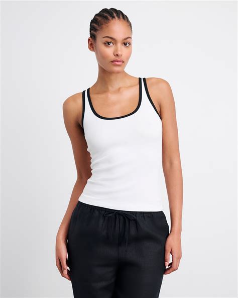 Kate Contrast Scoop Tank In Blackwhite Jag