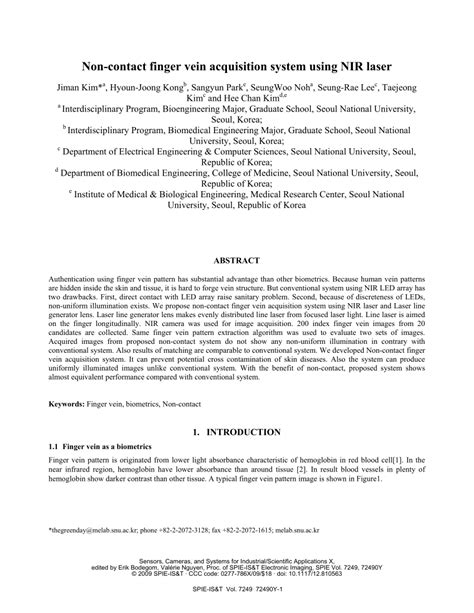 Pdf Non Contact Finger Vein Acquisition System Using Nir Laser