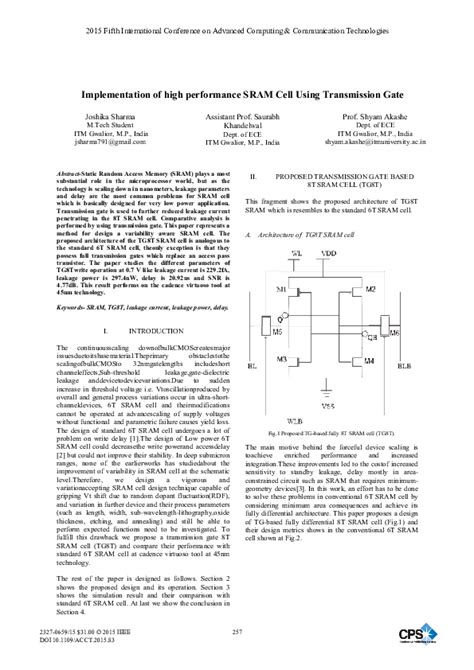 Pdf Implementation Of High Performance Sram Cell Using Transmission Gate