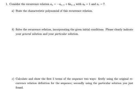 solved 1 consider the recurrence relation an an 1