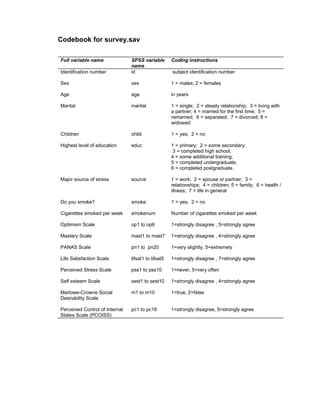 Survye Codebook PDF Undergraduate Education College Education