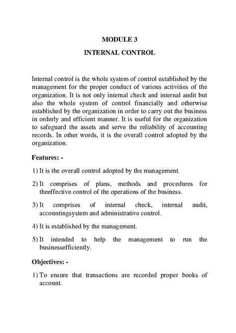 Module 3 Note Of Bcom Finance Of Subject Auditing And Corporate Governance Module 3 Internal