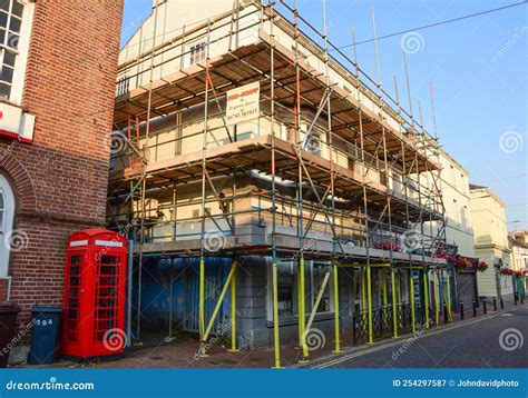 Scaffolding Around Empty Shop Premises Editorial Photography Image Of