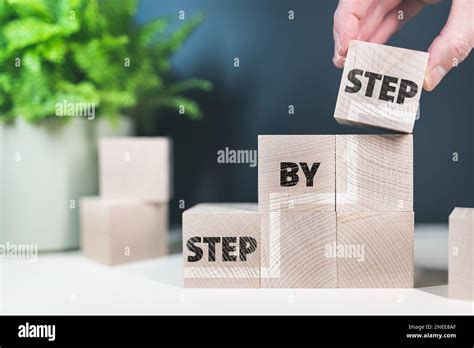 Words Step By Step On Wooden Blocks Growth And Progress Concept Stock