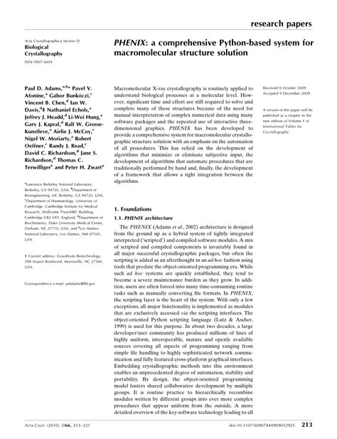 Pdf Phenix A Comprehensive Python Based System For Macromolecular