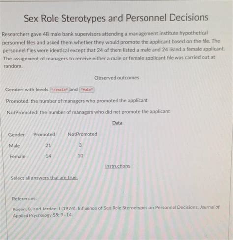 Solved Sex Role Sterotypes And Personnel Decisions