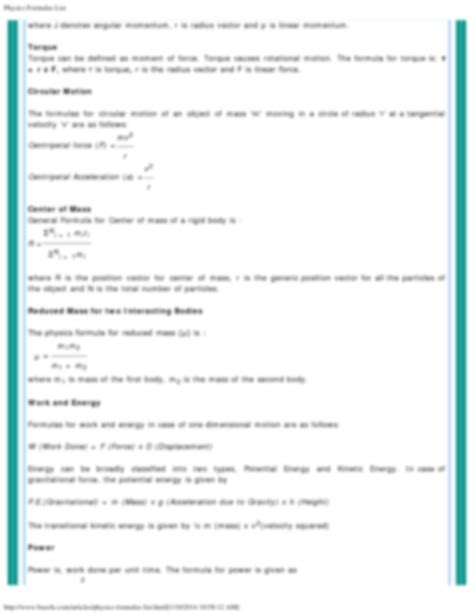 Solution Physics Formulas Studypool