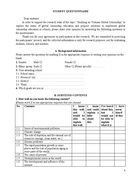 Student Questionnaire Pdf Internet Community