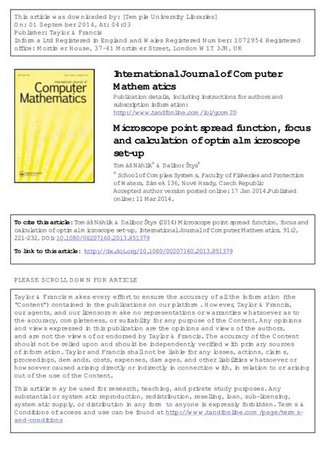 Pdf Microscope Point Spread Function Focus And Calculation Of