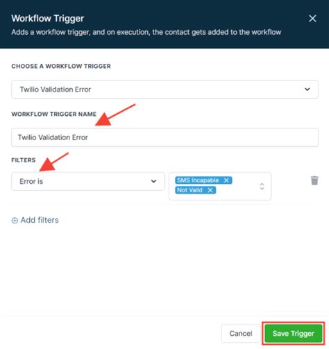 Workflow Trigger Twilio Validation Error Enrollio