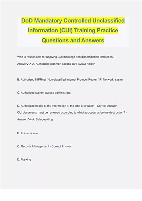 Dod Mandatory Controlled Unclassified Information Cui Training