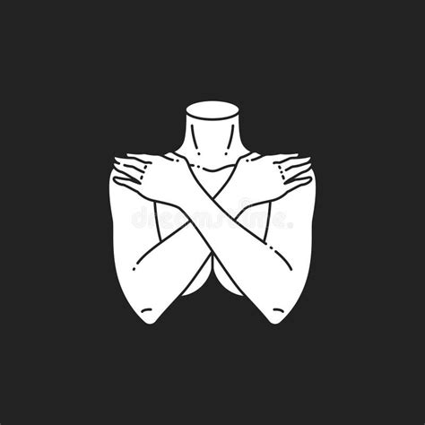 Antique Female Monument Body Without Head Covered Naked Breast By Hands Linear Outline Icon