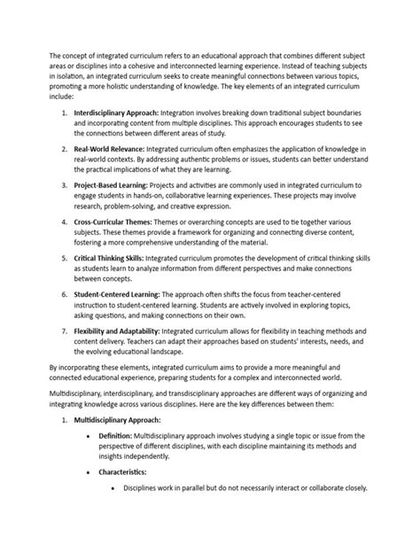 The Concept Of Integrated Curriculum Refers To An Educational Approach