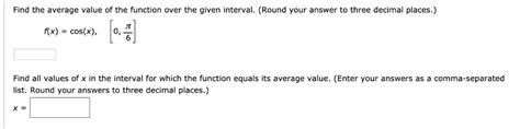 solved find the average value of the function over the given