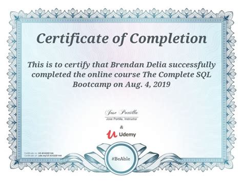 udemy certificate of completion complete sql course ppt