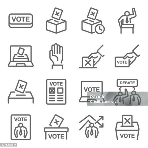 선거 투표 아이콘 일러스트 벡터 세트입니다 투표 온라인 토론 정치 등과 같은 아이콘이 포함되어 있습니다 확장된 스트로크 0명에 대한 스톡 벡터 아트 및 기타 이미지 Istock