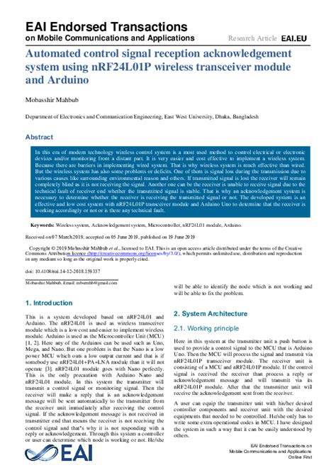 Pdf Automated Control Signal Reception Acknowledgement System Using Nrf24l01p Wireless