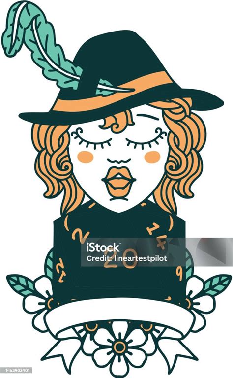 레트로 문신 스타일 인간 음유시인 캐릭터 자연 20 주사위 롤 가수에 대한 스톡 벡터 아트 및 기타 이미지 가수 굴리기 깃털 Istock