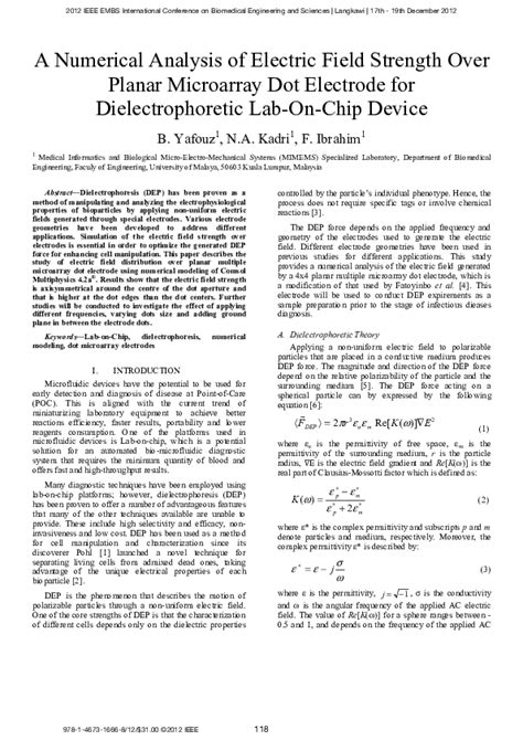 Pdf A Numerical Analysis Of Electric Field Strength Over Planar Microarray Dot Electrode For
