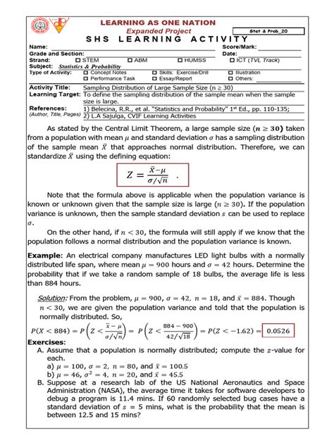 stat prob las 20 sampling distribution large sample size n 31 pdf