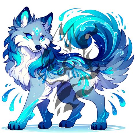 Water Elemental Wolf Adoptable Character Digital Download Hd Image Etsy