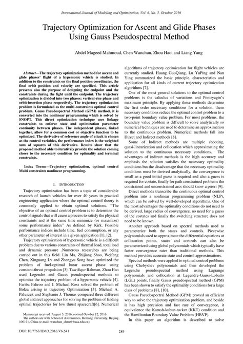 pdf trajectory optimization for ascent and glide phases using gauss
