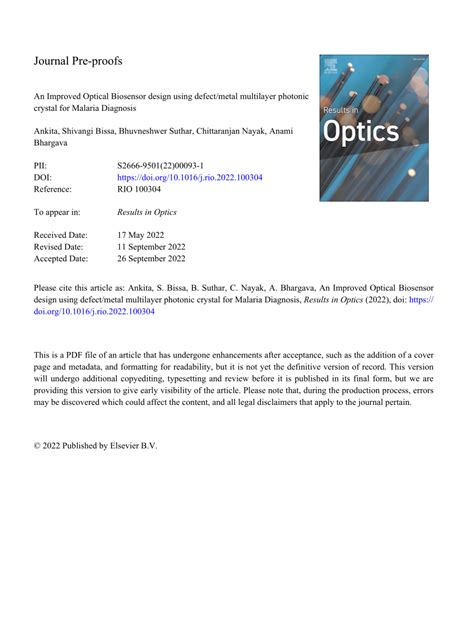 Pdf An Improved Optical Biosensor Design Using Defectmetal Multilayer Photonic Crystal For