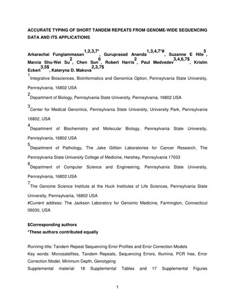 Pdf Accurate Typing Of Short Tandem Repeats From Genome Wide