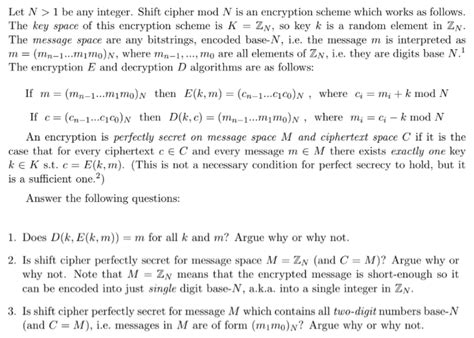 solved let n 1 be any integer shift cipher mod n is an