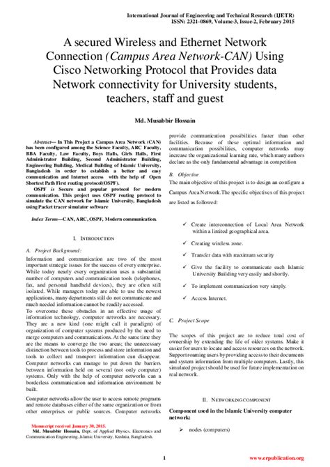 Pdf A Secured Wireless And Ethernet Network Connection Campus Area Network Can Using Cisco