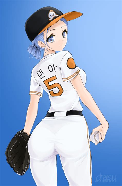 Blue Eyes Blue Hair Chaesu Tied Hair Thick Ass Baseball Cap Anime
