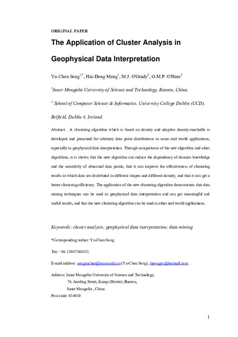 pdf the application of cluster analysis in geophysical data