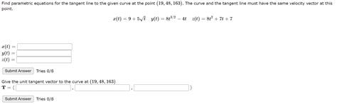 Solved Find Parametric Equations For The Tangent Line To The Chegg