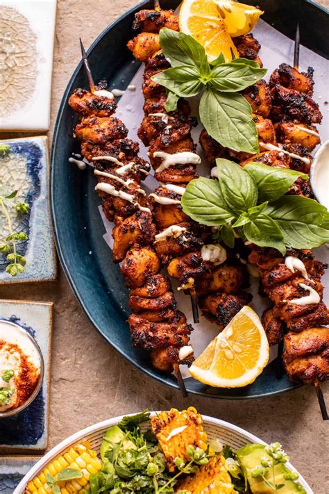 Lemon Feta Paprika Chicken Skewers With Charred Corn Half Baked Harvest
