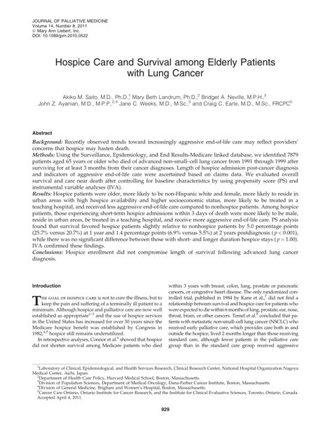 Pdf Hospice Care And Survival Among Elderly Patients With Lung Cancer