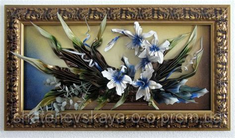 Картина зі шкіри біло блакитні орхідеї продаж ціна у Нововолинську Картини від ИП
