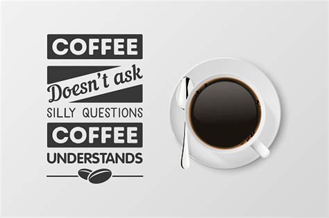 벡터 3d 사실적인 흰색 도자기 세라믹 머그잔 과 블랙 에스프레소 흰색에 모카 절연 타이포그래피 인용문이 있는 커피 컵 커피에 대한 문구 스톡 일러스트레이션 디자인