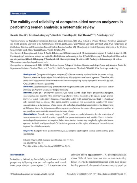 The Validity And Reliability Of Computer Aided Semen Analyzers In Performing Semen Analysis A